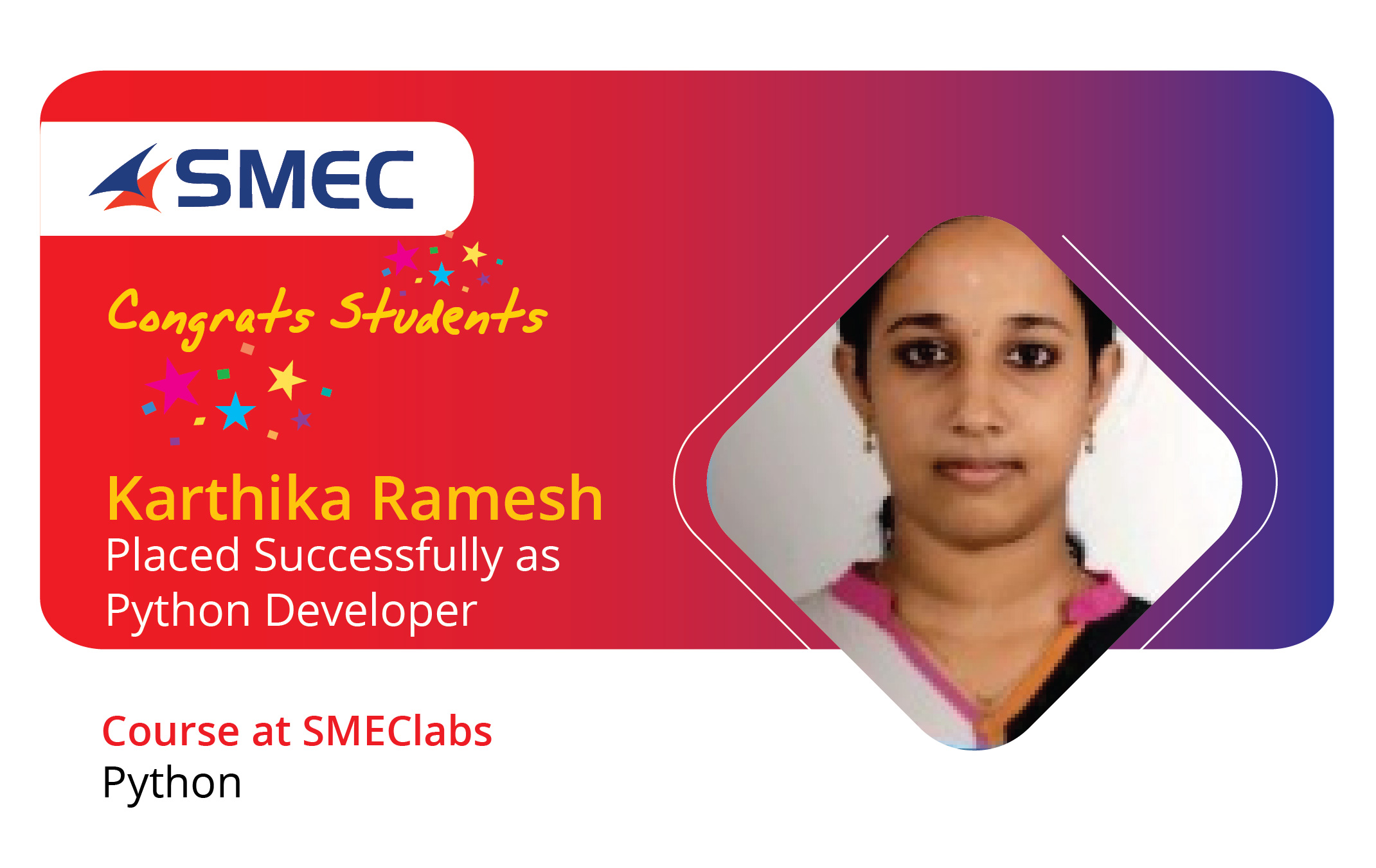 Karthika Ramesh placed successfully as Python Developer - PlacementShala